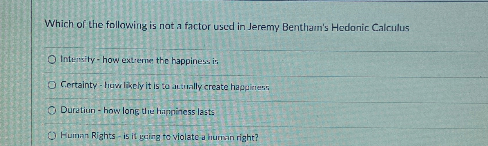Solved Which of the following is not a factor used in Jeremy | Chegg.com