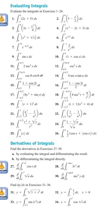 Solved Evaluating Integrals Evaluate the integrals in | Chegg.com