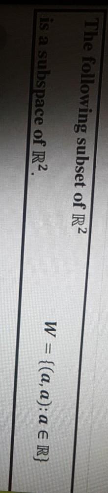 Solved The following subset of R2 is a subspace of R2. W = | Chegg.com