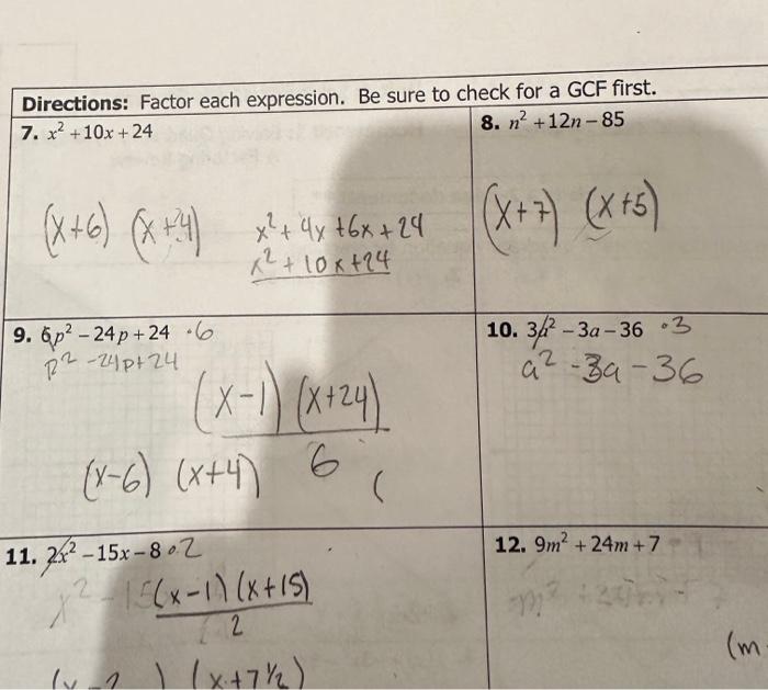 Solved Directions: Factor each expression. Be sure to check | Chegg.com
