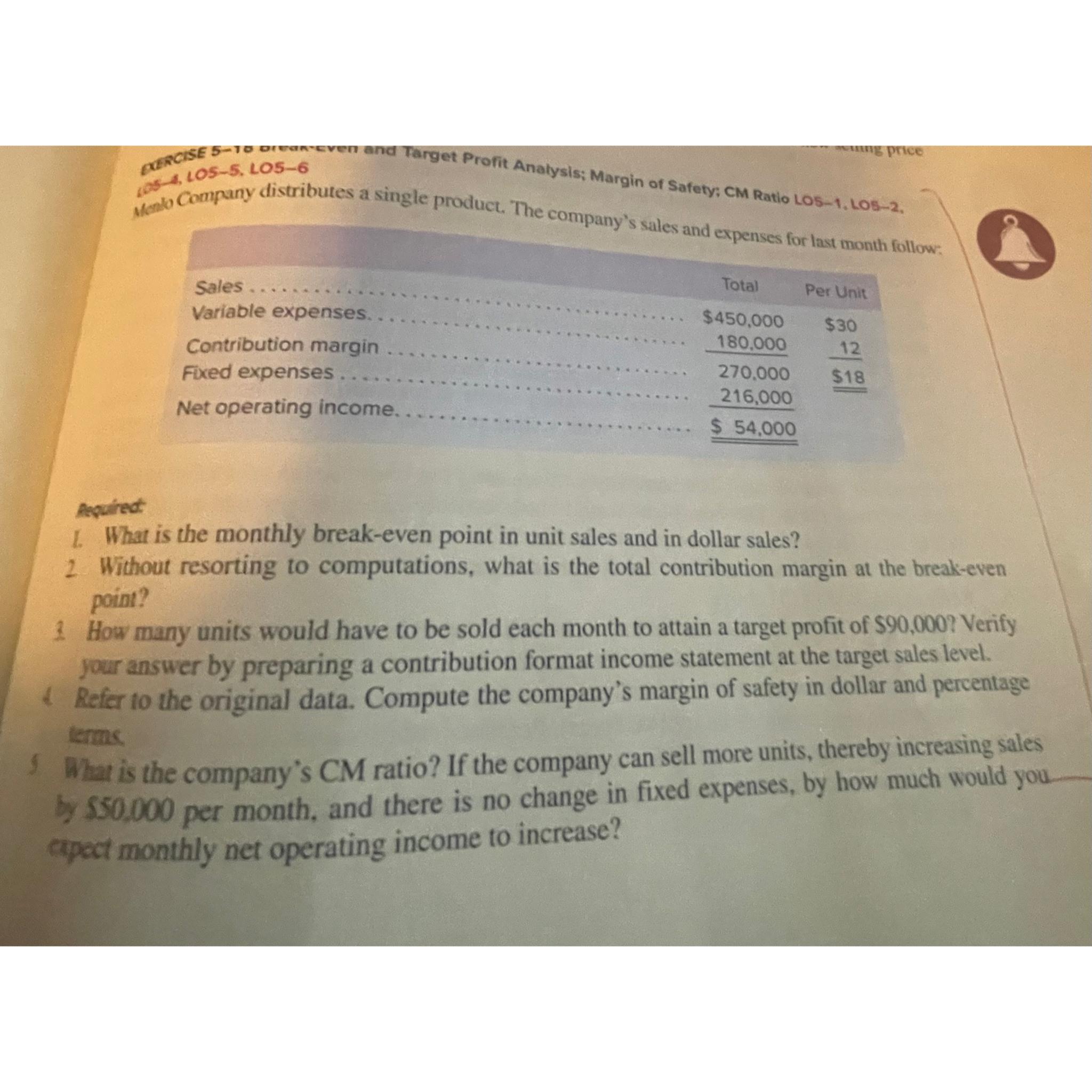 Solved Target Profit Analysis; Margin of Safety; CM Ratio | Chegg.com