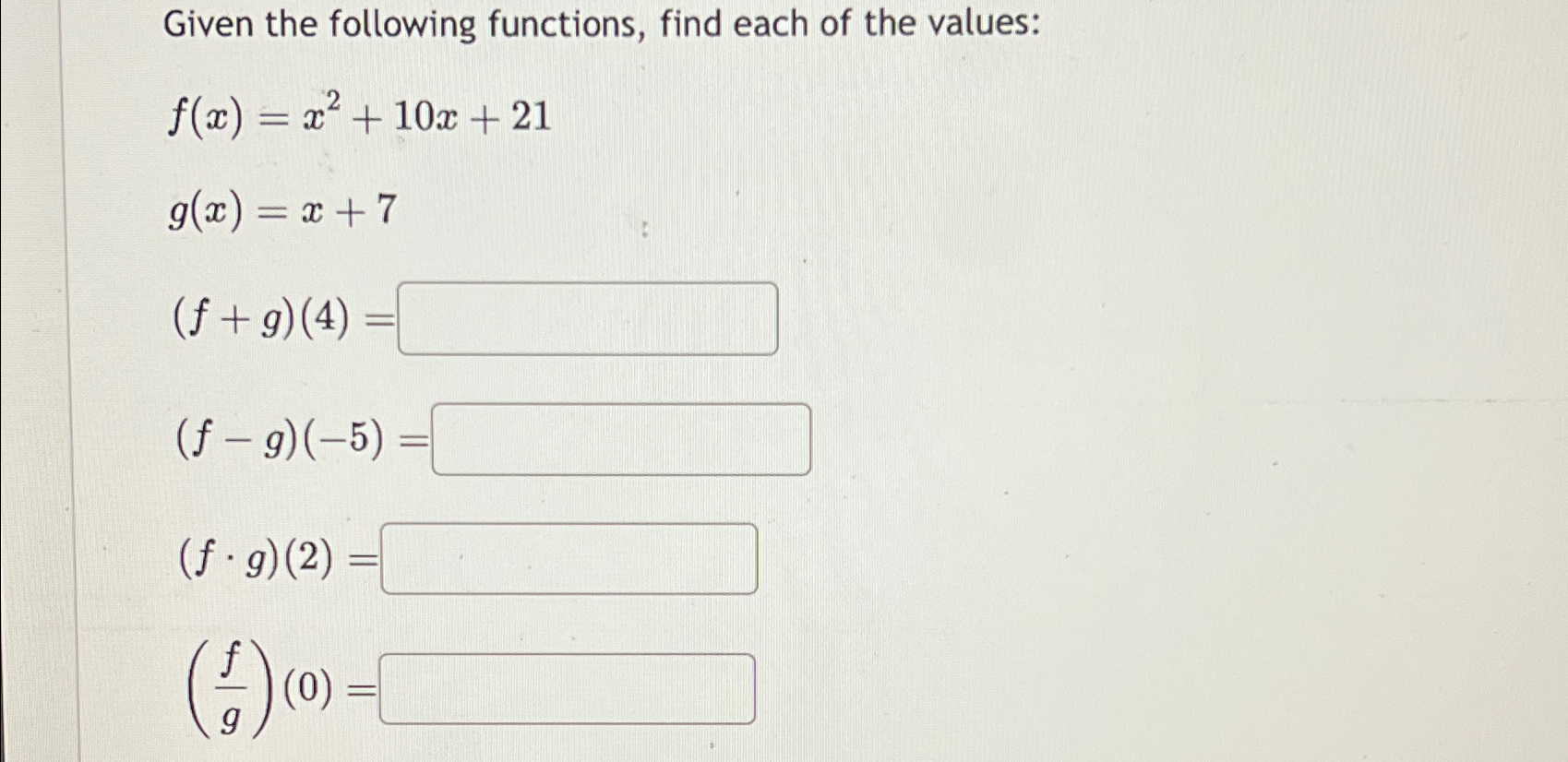 Solved Given the following functions, find each of the | Chegg.com
