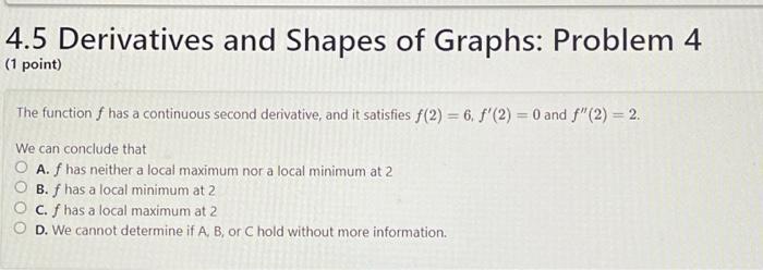 Solved 4.5 Derivatives and Shapes of Graphs: Problem 4 (1 | Chegg.com