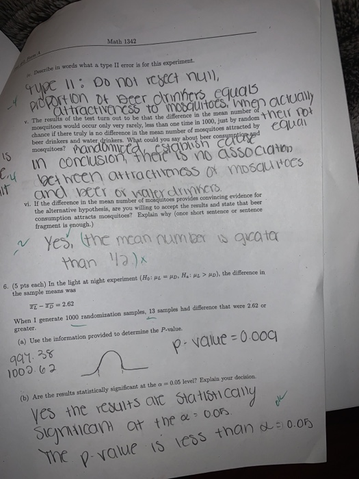 Solved Math 1342 ribe in words what a type II error is for | Chegg.com