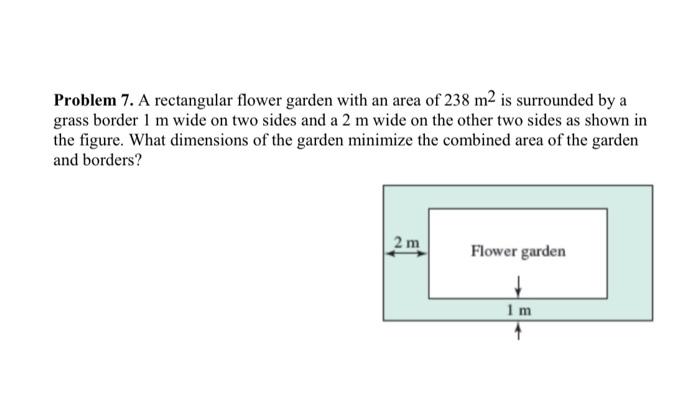 Solved Problem 7. A rectangular flower garden with an area | Chegg.com