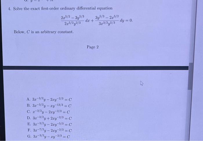 Solved 4. Solve the exact first-order ordinary differential | Chegg.com