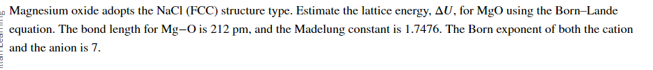 Solved Magnesium oxide adopts the NaCl (FCC) ﻿structure | Chegg.com