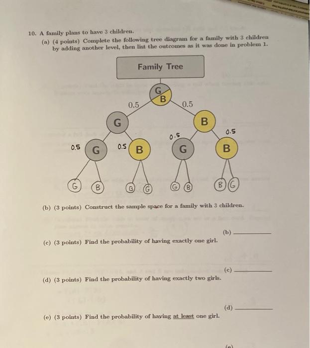Solved 10. A family plans to have 3 children. (a) (4 points) | Chegg.com