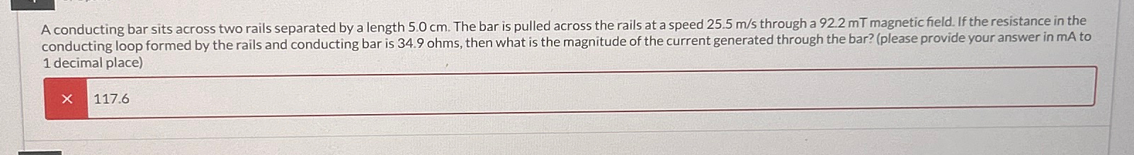 Solved A conducting bar sits across two rails separated by a | Chegg.com