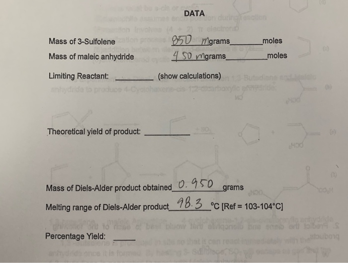 Solved DATA ringfonction 950 mgrams Mass of 3-Sulfolene | Chegg.com
