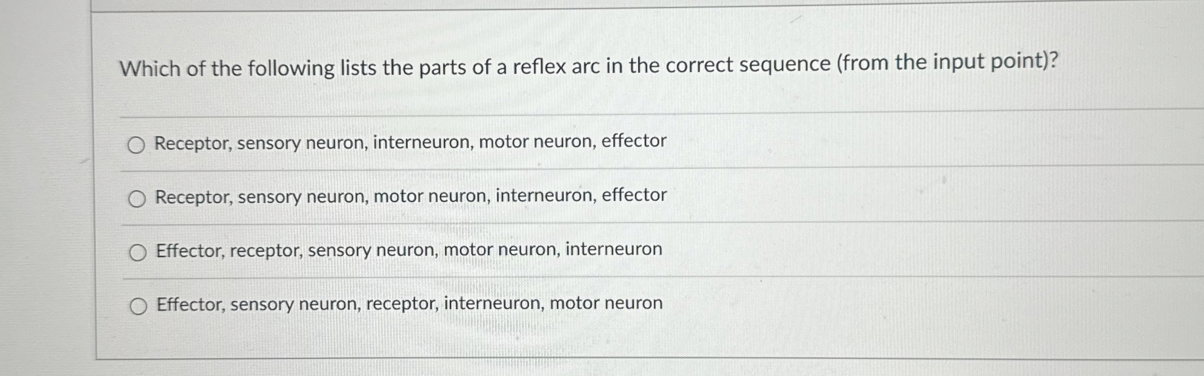Solved Which of the following lists the parts of a reflex | Chegg.com