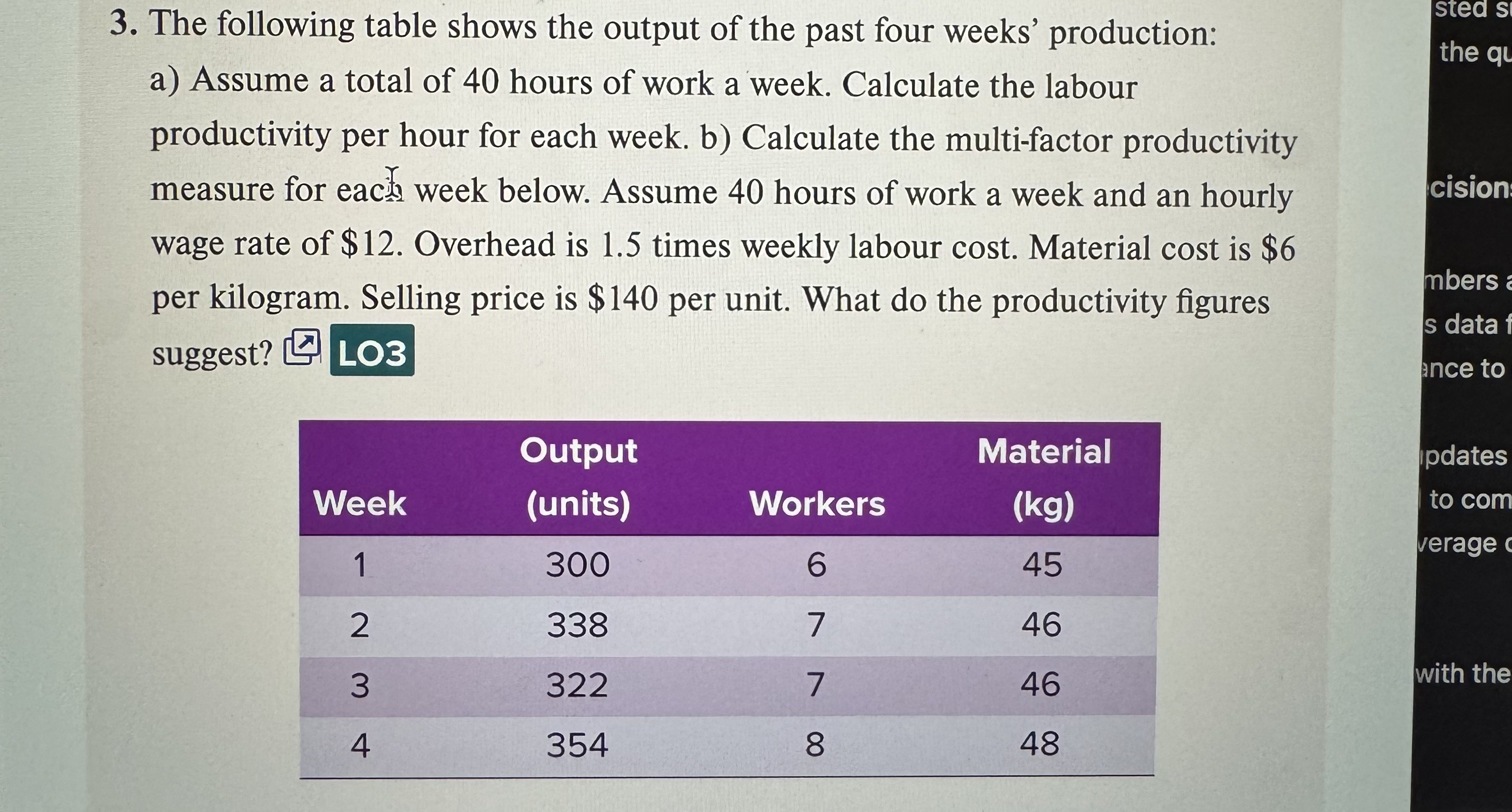 Solved The following table shows the output of the past four | Chegg.com