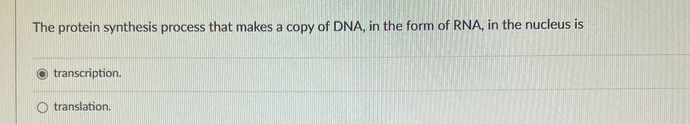 Solved The protein synthesis process that makes a copy of | Chegg.com
