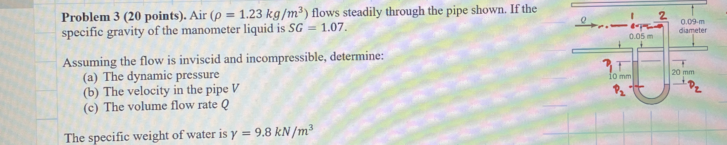Solved Problem 3 ( 20 ﻿points). ﻿Air ( ρ=1.23kgm3 ) ﻿flows | Chegg.com