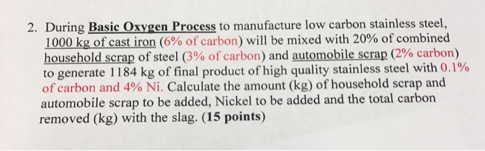 Solved 2. During Basic Oxygen Process to manufacture low | Chegg.com
