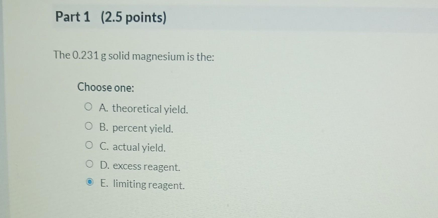 Solved A 0.231 g piece of solid magnesium reacts with | Chegg.com