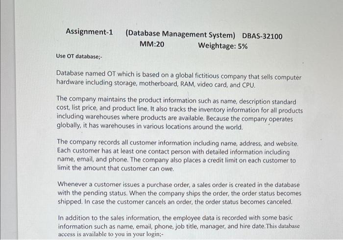 Solved Assignment-1 (Database Management System) DBAS-32100 | Chegg.com