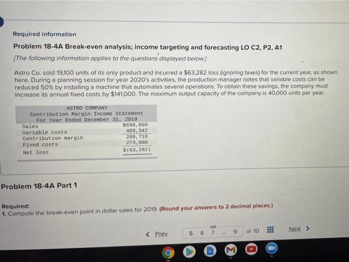 Solved Required information Problem 18-4A Break-even | Chegg.com
