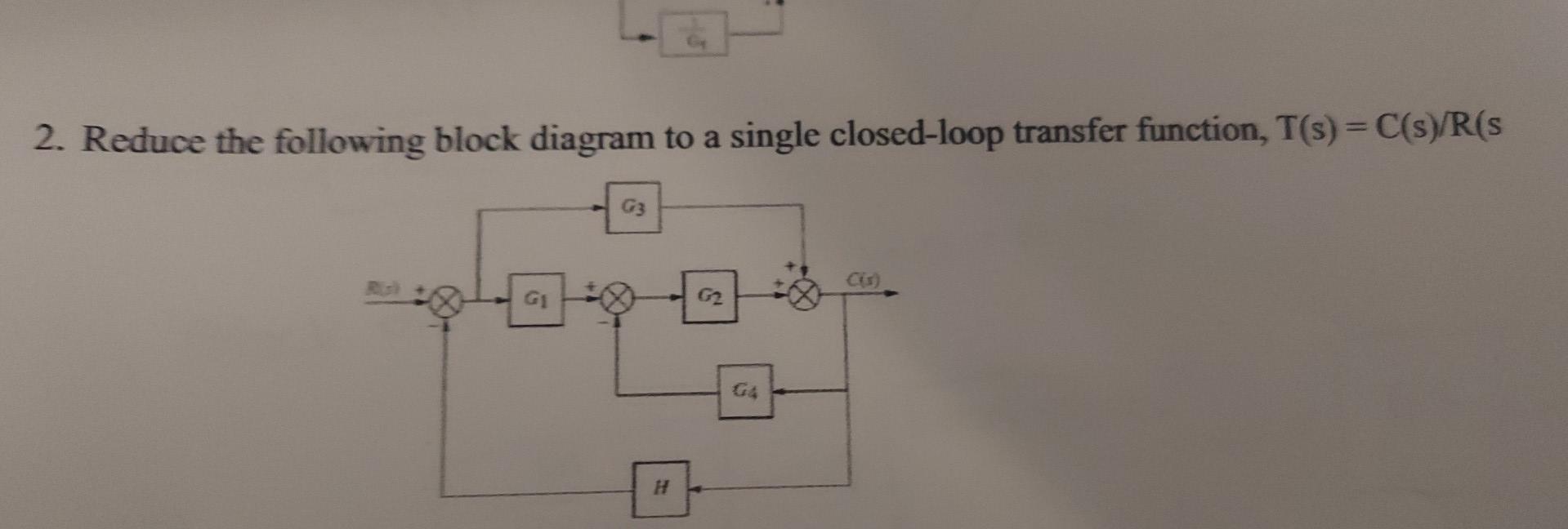 Solved 2. Reduce the following block diagram to a single | Chegg.com
