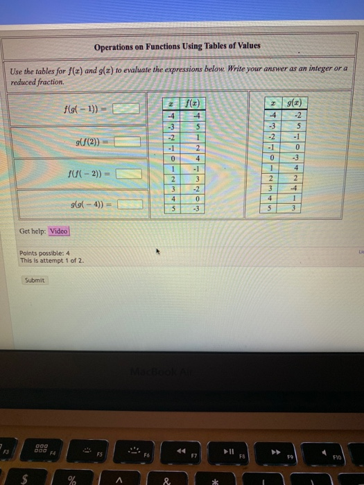 Solved Operations on Functions Using Tables of Values Use | Chegg.com