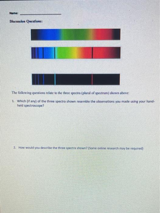 Solved Name: Discussion Questions: The following questions | Chegg.com