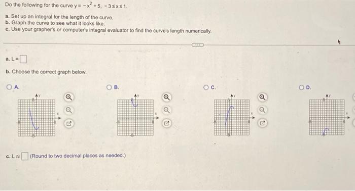Solved Do the following for the curve y = -x² +5, -3≤x≤1. a. | Chegg.com