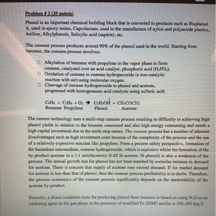 Solved Problem # 2 ( 35 points) Phenol is an important | Chegg.com