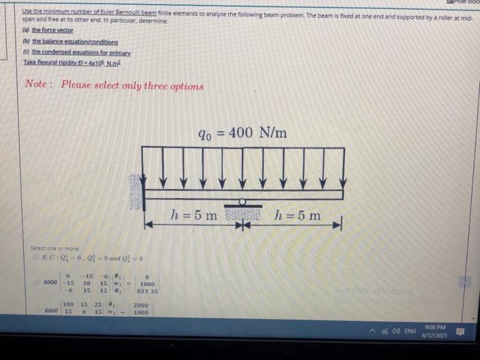 Solved Use the minimum number of Euler Bernoulli beam finite | Chegg.com