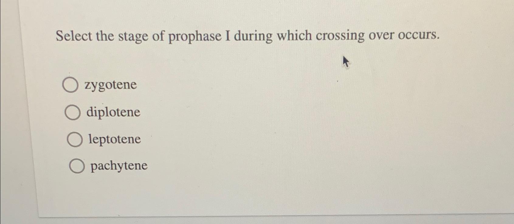Solved Select the stage of prophase I during which crossing | Chegg.com