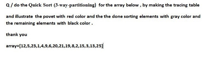 Solved Q/ do the Quick Sort (3-way-partitioning) for the | Chegg.com