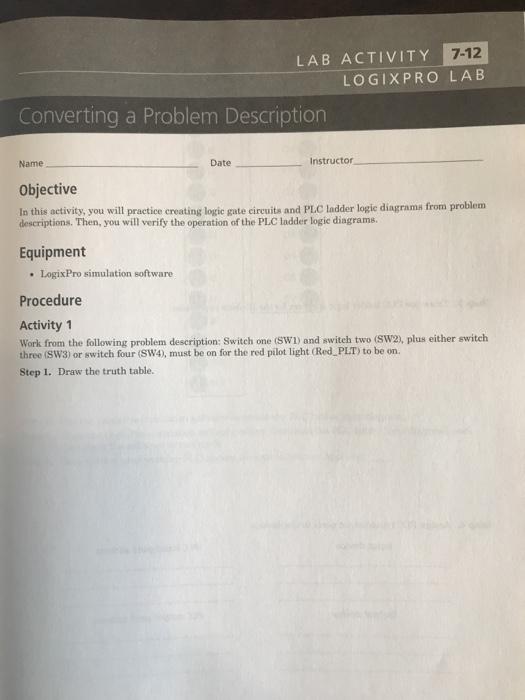 Solved LAB ACTIVITY 7-12 LOGIXPRO LAB Converting a Problem | Chegg.com