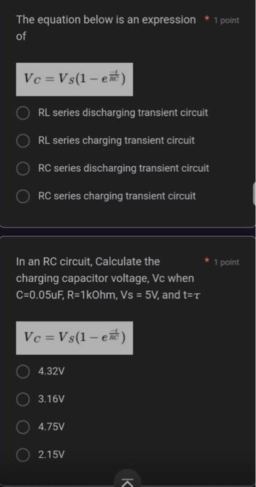 Solved Time constant τ in RL and RC circuit - 1 point | Chegg.com