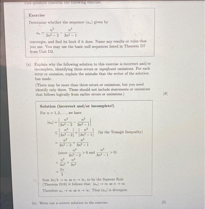 Solved Exercise Determine whether the sequence (an) given by | Chegg.com