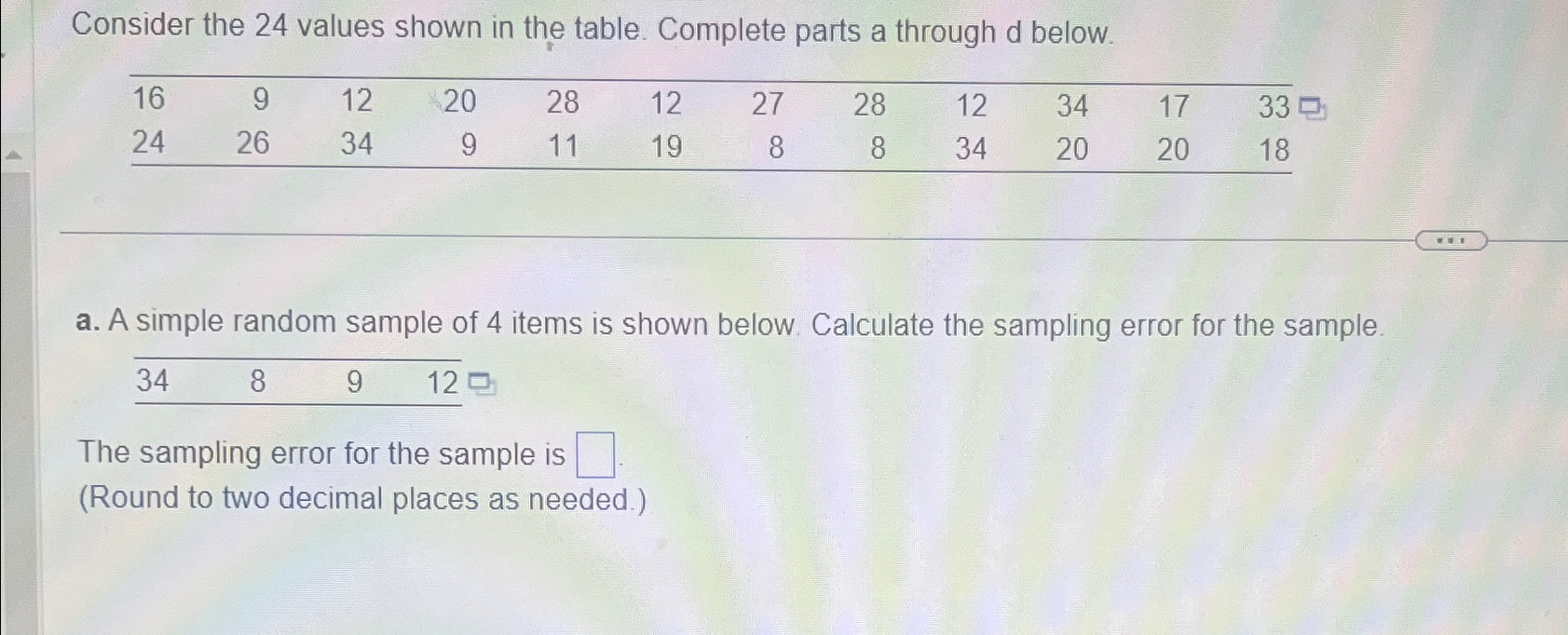 Solved Consider the 24 ﻿values shown in the table. Complete | Chegg.com