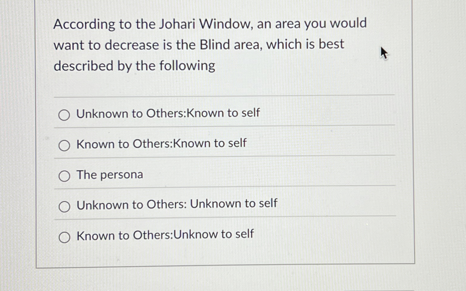Solved According to the Johari Window, an area you wouldwant | Chegg.com