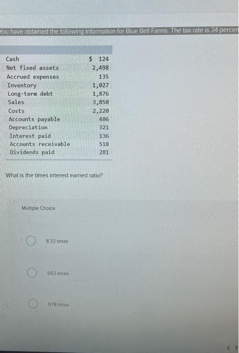 Solved What is the times interest earned ratio? Muitiple | Chegg.com