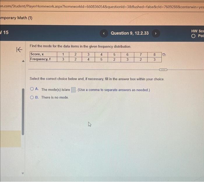 Solved Find the mode for the data items in the given | Chegg.com