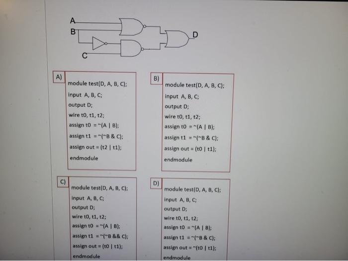 Solved Module Testd A B C Input Abc Output D Wire