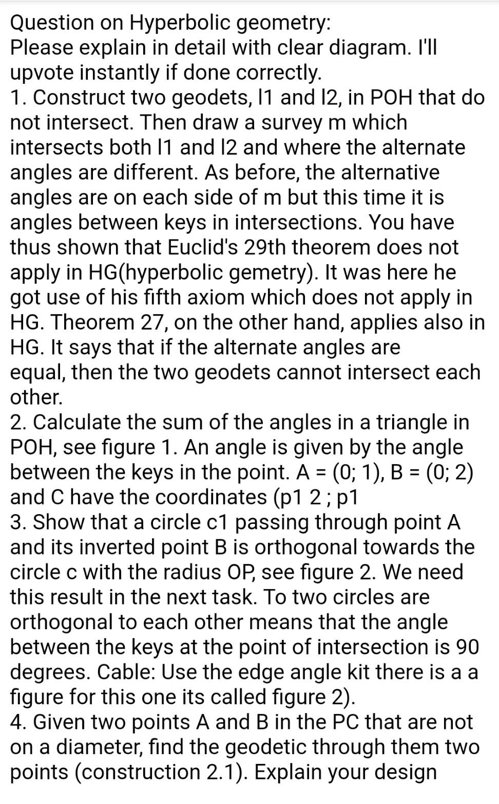 Question on Hyperbolic geometry: Please explain in | Chegg.com