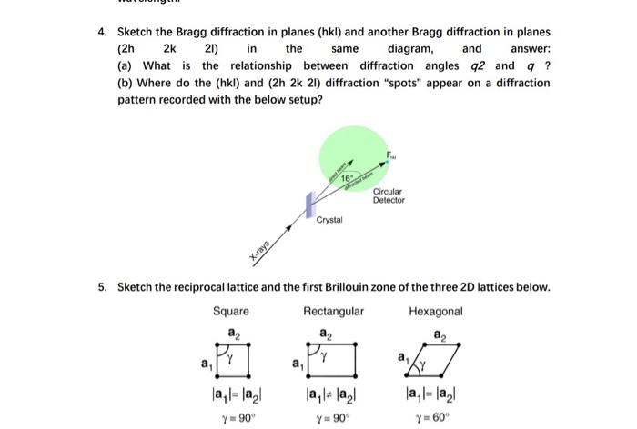 4. Sketch the Bragg diffraction in planes ( hkl) and | Chegg.com