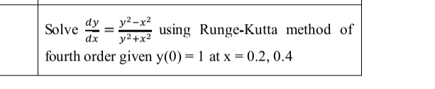 Solved Solve dydx=y2-x2y2+x2 ﻿using Runge-Kutta method of | Chegg.com