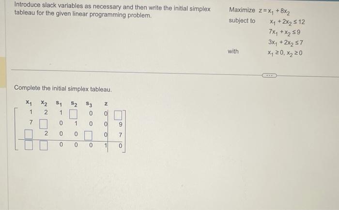 Solved Introduce slack variables as necessary and then write | Chegg.com