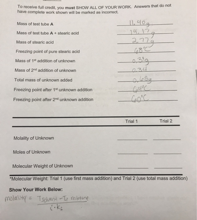 colligative properties freezing point depression lab chegg