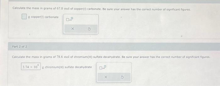 Solved Calculate the mass in grams of 67.0 mol of copper(1) | Chegg.com
