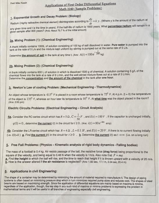 Solved 1. Exponential Growth and Decay Problem: (Biology) | Chegg.com