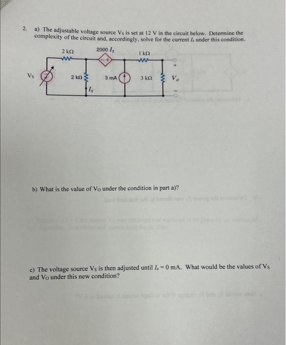 Solved 2. a) The adjustable voltage source Vs is set at 12 V | Chegg.com