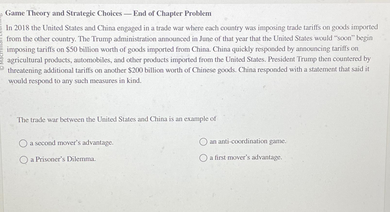 Solved Game Theory and Strategic Choices - ﻿End of Chapter | Chegg.com