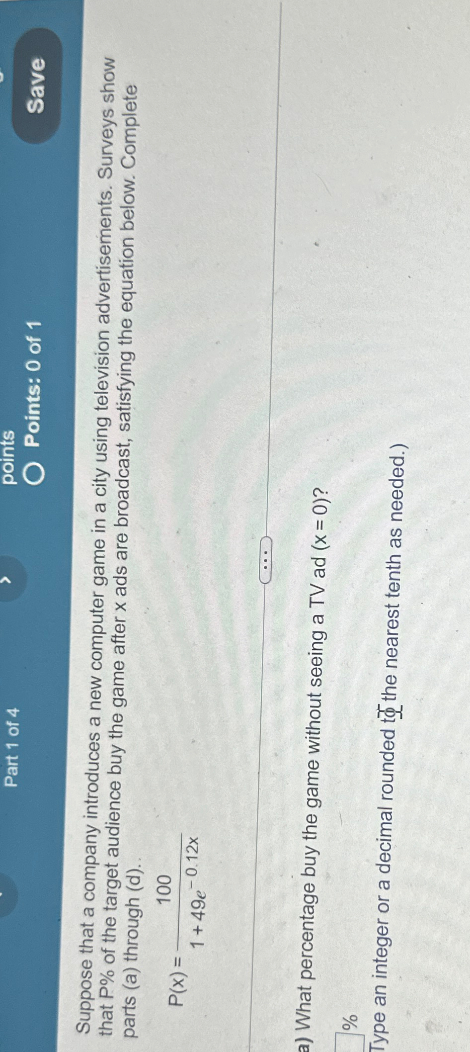 Solved Part 1 ﻿of 4pointsPoints: 0 ﻿of 1Suppose that a | Chegg.com