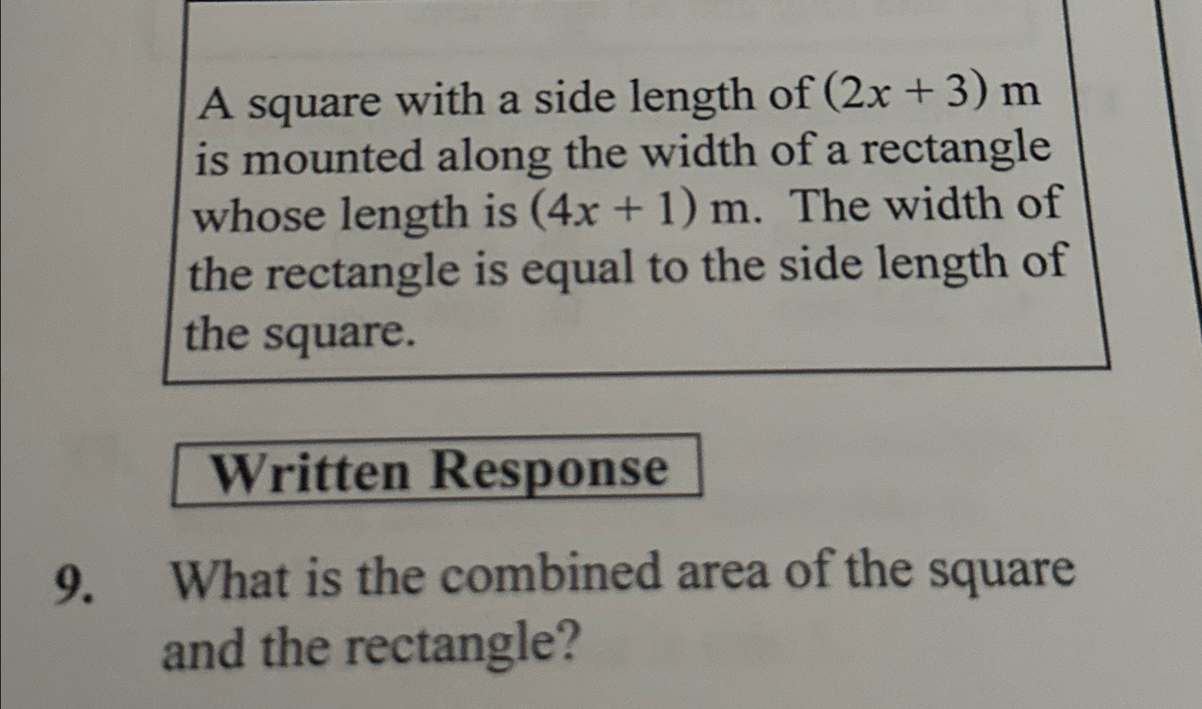 Solved A square with a side length of (2x+3)m ﻿is mounted | Chegg.com