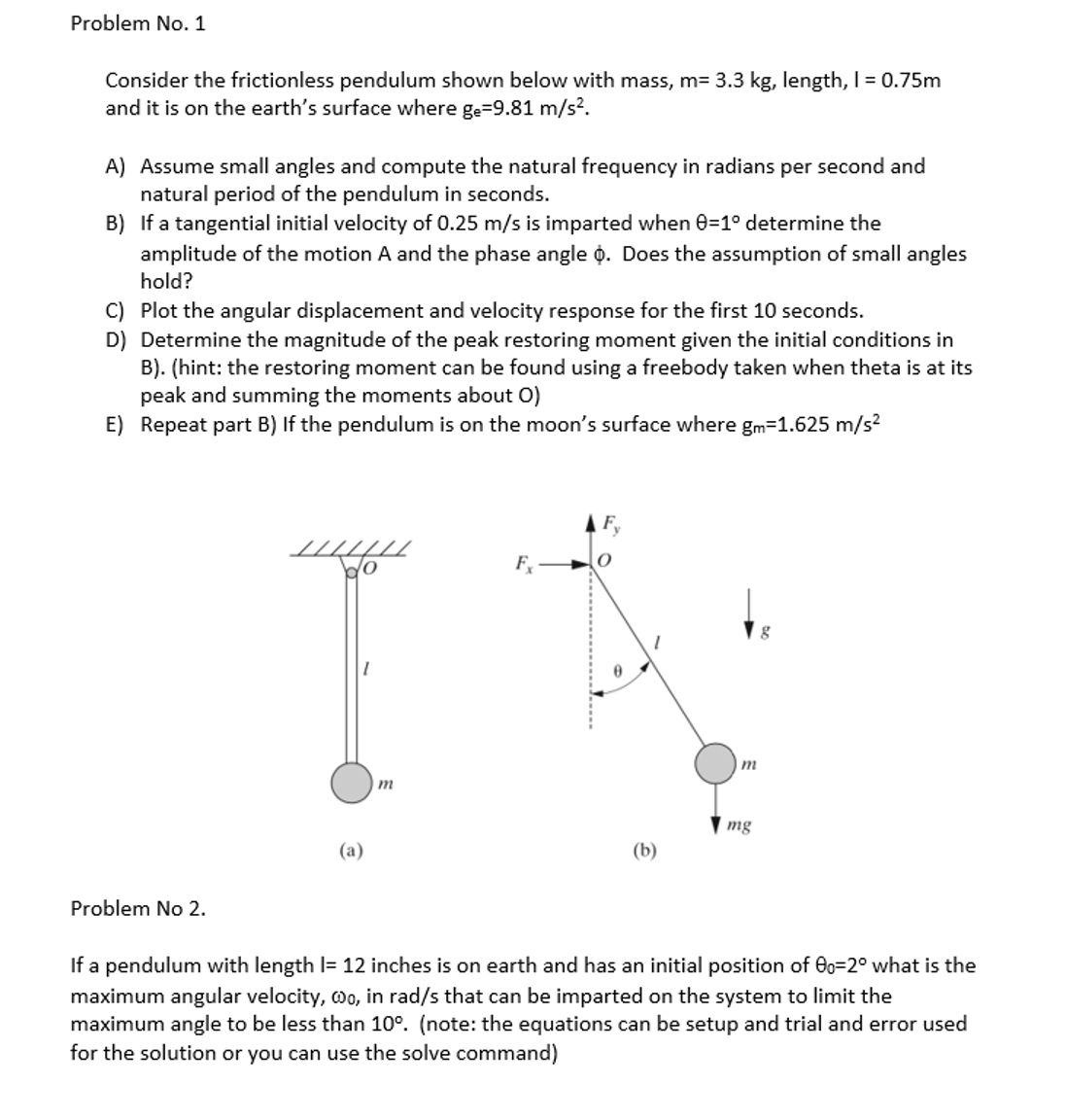 Consider the frictionless pendulum shown below with | Chegg.com